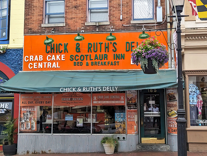 The unmistakable orange and blue façade of Chick & Ruth's stands out on Main Street like a culinary lighthouse guiding hungry sailors to port.