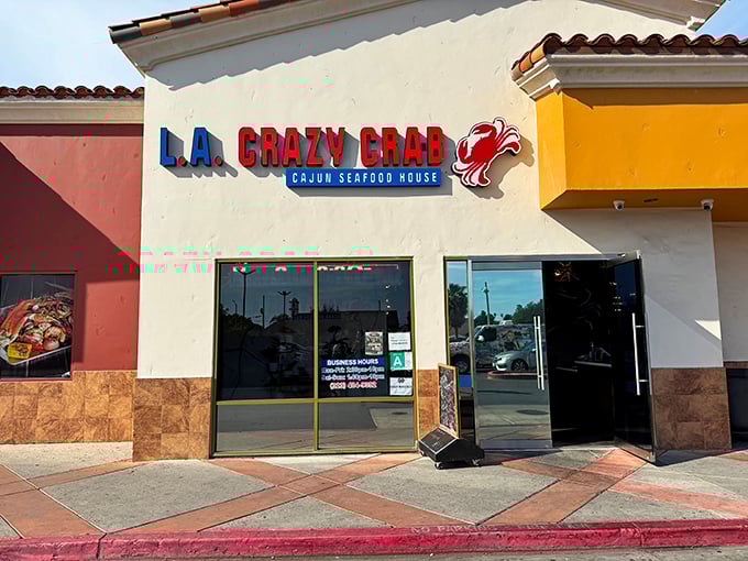 The unassuming exterior of L.A. Crazy Crab belies the seafood treasures within—proof that culinary gems often hide in plain sight along Los Angeles strip malls.