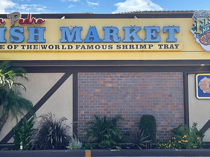 The iconic blue signage promises seafood nirvana – like finding the entrance to Poseidon's personal kitchen right in San Pedro.