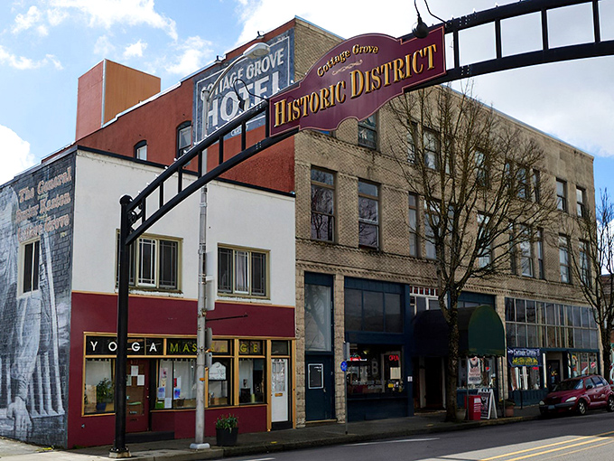 The historic district archway welcomes you like an old friend who's been waiting to share some stories. Vintage brick buildings hold a century of small-town memories.