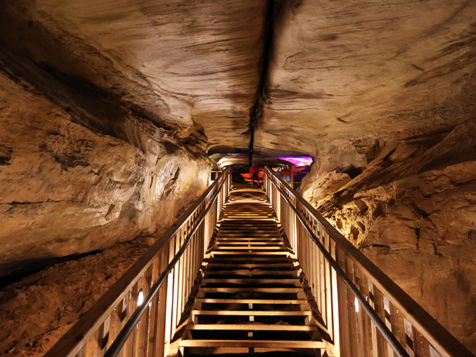 Those wooden stairs aren't just leading somewhere – they're your gateway to Pennsylvania's underground wonderland.
