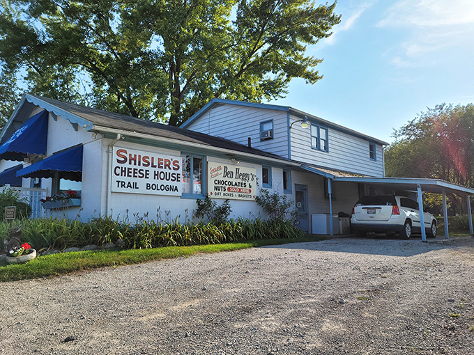The unassuming white building with bright blue awnings houses treasures that would make Willy Wonka jealous. Welcome to Shisler's Cheese House!