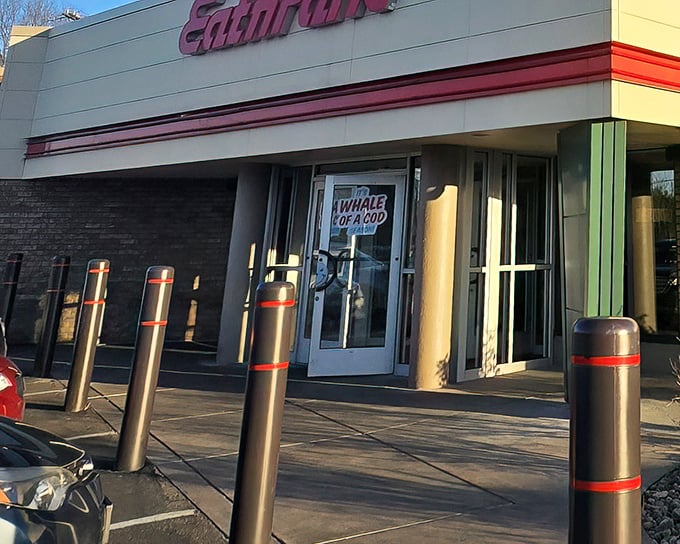 The iconic red Eat'n Park sign welcomes hungry travelers like a beacon of comfort food hope in Monroeville's restaurant landscape.