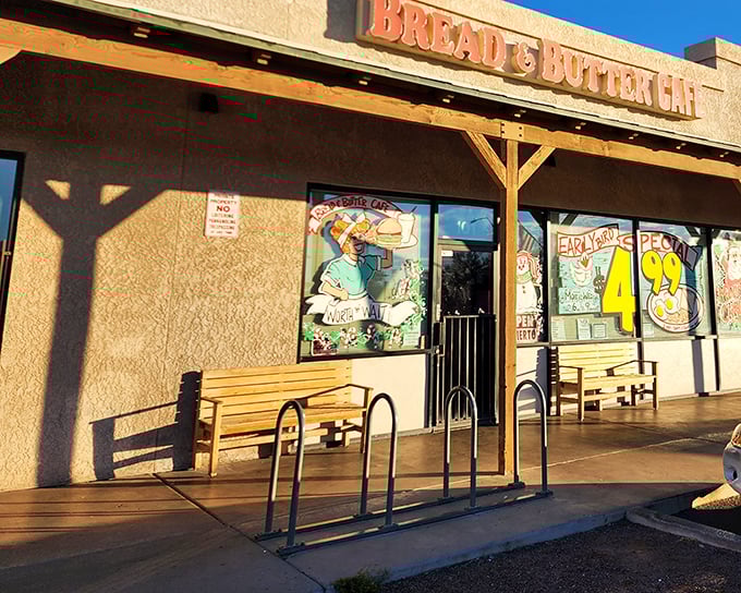 The unassuming storefront that houses culinary magic. That $4.99 Early Bird Special sign isn't just decoration—it's the bat signal for breakfast enthusiasts across Tucson.