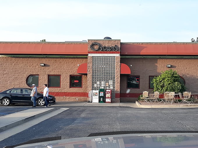 The unassuming exterior of Oscar's Classic Diner stands like a beacon of breakfast hope in Jefferson City, promising comfort food that transcends its modest brick façade.