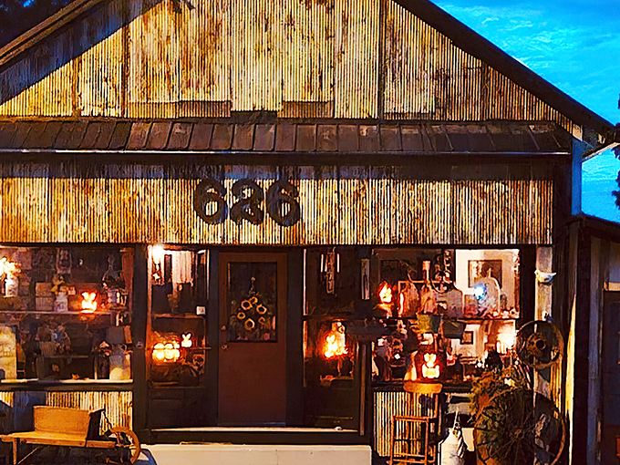 The golden glow of Old Barn Co.'s weathered exterior beckons like a treasure chest waiting to be discovered. Those "636" numbers aren't just an address—they're an invitation.