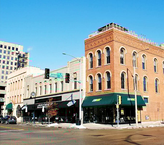 Historic brick buildings line downtown Rockford's streets, where charming storefronts invite exploration and the architecture whispers stories of the city's manufacturing heyday.