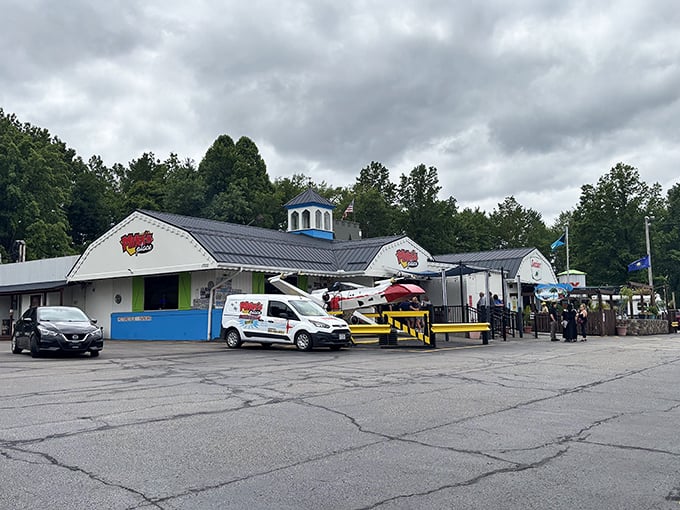 The architectural equivalent of a wink and a smile, Mike's Place stands proudly in Kent with its distinctive curved roof and whimsical blue cupola.