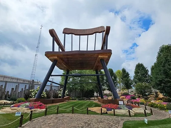 Standing tall against the Illinois sky, this 56-foot rocking chair makes you feel like you accidentally shrunk yourself in a laundry mishap.