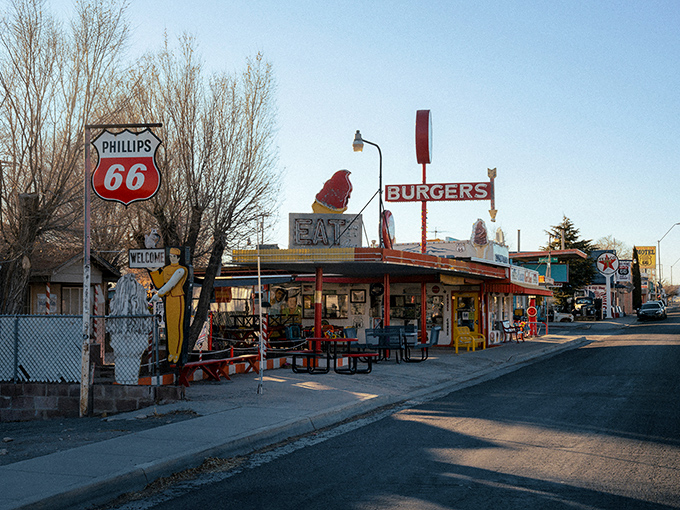 Route 66 nostalgia comes alive at Delgadillo's Snow Cap, where the "EAT" sign isn't just a suggestion—it's practically a moral obligation.