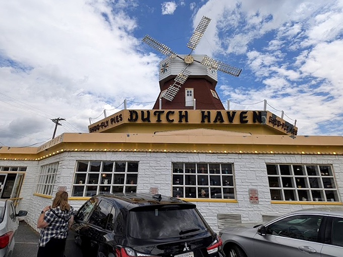 That windmill isn't just for show—it's a beacon of sweetness calling to sugar pilgrims on Route 30. Pennsylvania Dutch architecture with a side of whimsy.