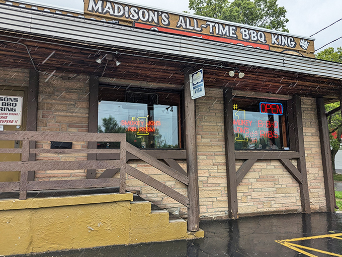 The unassuming exterior proudly declares itself "Madison's All-Time BBQ King" – a bold claim that's backed up by what's happening inside those smokers.