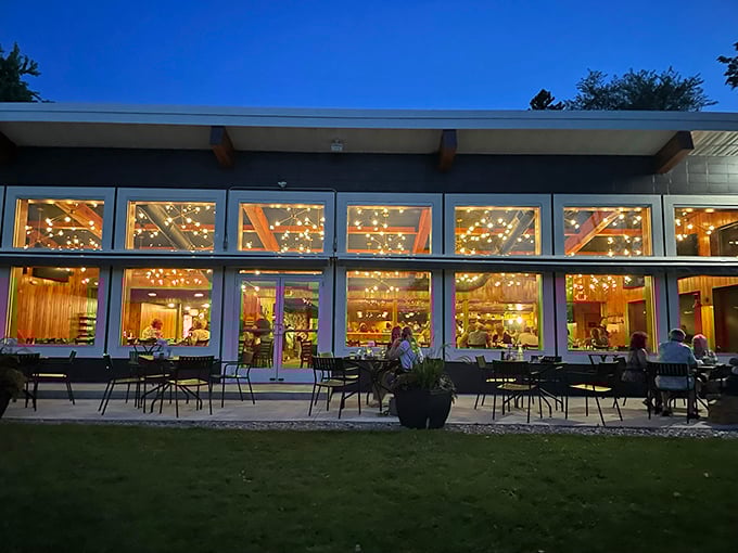 The unassuming exterior of Waller's on the Lake plays it cool, like that friend who downplays their lakefront property until you step inside.