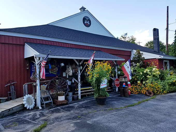 The classic red barn exterior isn't just charming—it's a warning sign to your wallet that resistance is futile. Treasures await inside!
