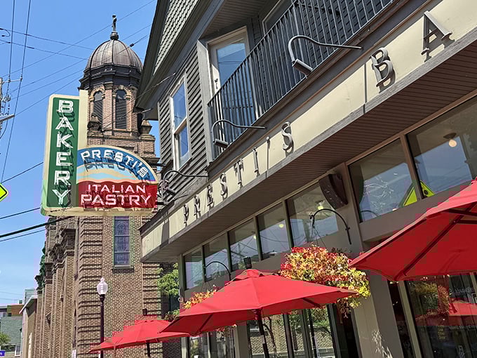 Presti's iconic storefront on Mayfield Road beckons with outdoor seating where locals gather to enjoy pastries and watch Little Italy's vibrant street life unfold.