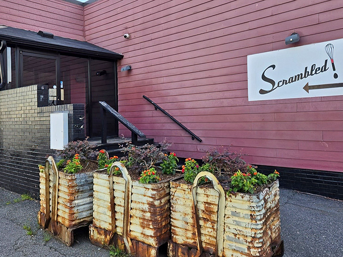 The pink exterior of Scrambled isn't just a building—it's a morning beacon of hope for the breakfast-deprived souls of Greensboro.