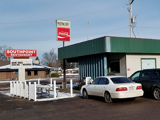 Classic Americana at its finest! The Southpoint Restaurant's vintage signage promises two Wisconsin essentials: Bloody Marys and that legendary Friday fish fry.