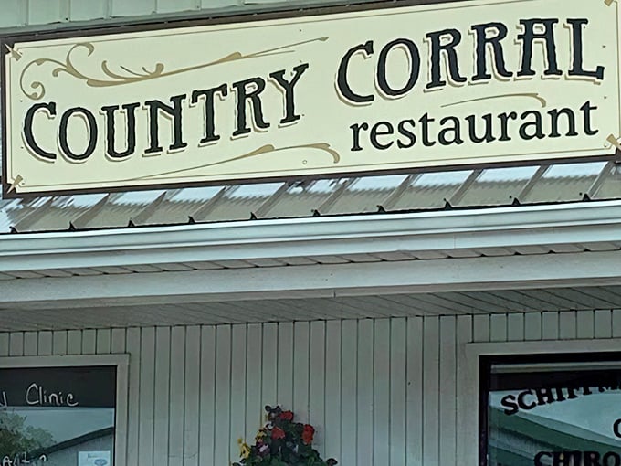The unassuming exterior of Country Corral Restaurant in Shipshewana—proof that culinary treasures often hide behind modest facades.