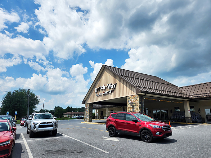 The welcoming facade of Dutch-Way Family Restaurant stands ready to embrace hungry travelers, a beacon of comfort food in Lancaster County's rolling countryside.