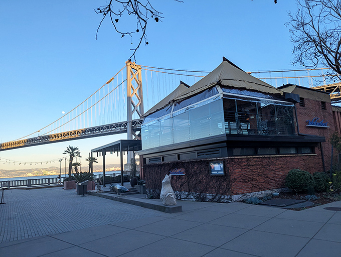 The Bay Bridge isn't just a backdrop here—it's practically a dining companion. Waterbar's brick exterior promises seafood with a side of spectacular views.