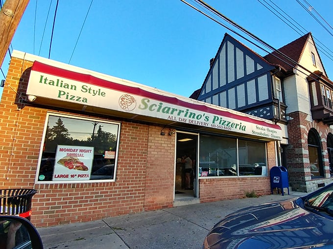 The unassuming brick façade of Sciarrino's hides culinary treasures within, like finding a Picasso at a yard sale. Monday night pizza specials beckon hungry passersby.
