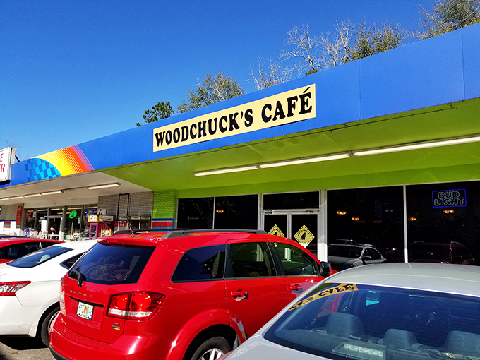 That bright blue and green exterior isn't trying to impress anyone – and that's exactly why it does.