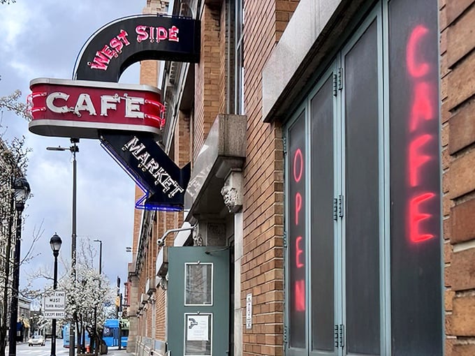 That iconic neon sign beckons like an old friend – promising comfort food and Cleveland charm just beyond those brick walls.