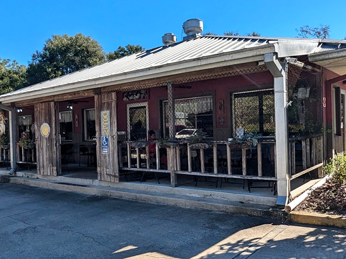 The rustic wooden exterior of Osteen Diner beckons like an old friend, promising comfort food and conversation under that distinctive metal roof.