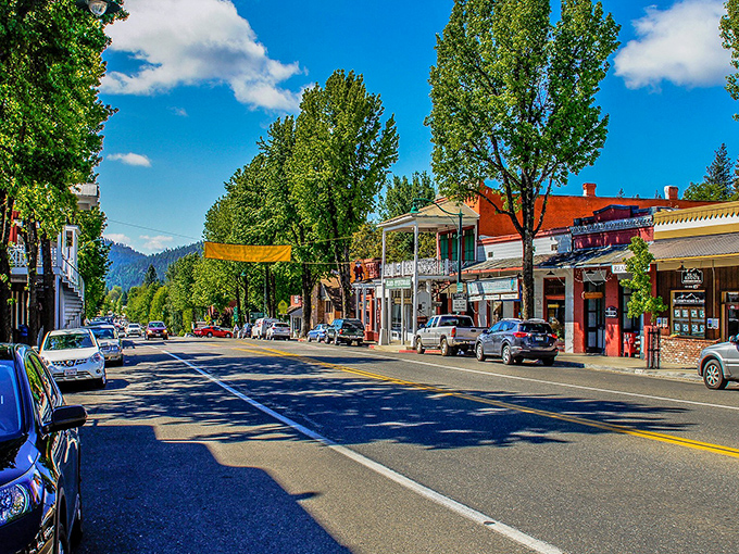 Main Street Weaverville looks like a movie set, but the locals aren't extras—they're just living their best small-town lives under those majestic trees.