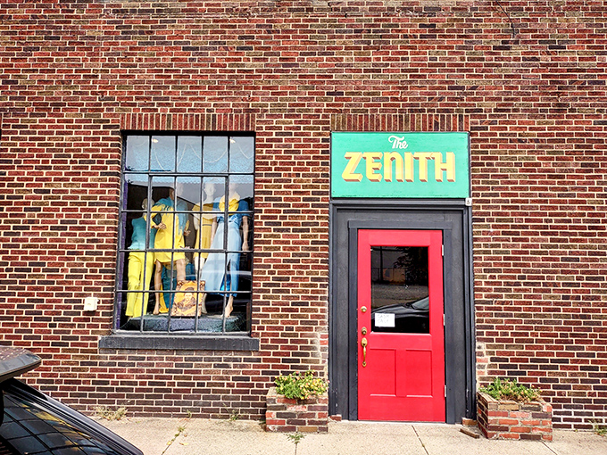 That turquoise sign against brick is like finding a peacock in a hen house—The Zenith announces itself with mid-century flair that promises something wonderfully different inside.
