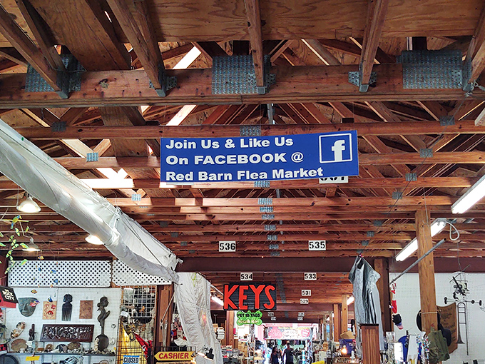 The iconic wooden beams of Red Barn Flea Market create that perfect treasure-hunting atmosphere. Like walking into a rustic cathedral dedicated to the art of the deal.