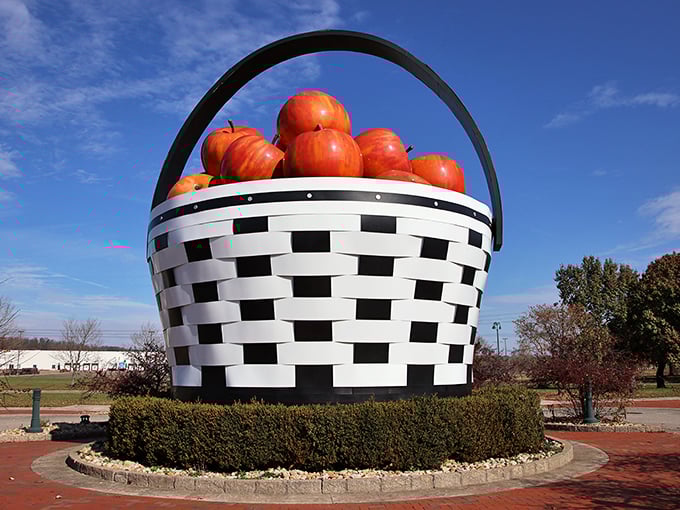 The ultimate picnic accessory! This colossal woven wonder stands proudly against the Ohio sky, making regular baskets feel hopelessly inadequate by comparison.