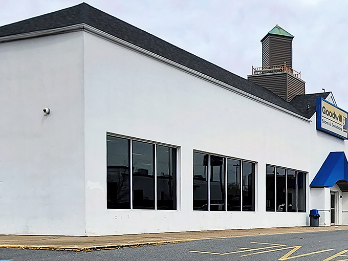 The unassuming exterior of Wilmington's Goodwill belies the treasure trove within. Like a Vegas casino, what happens inside defies the modest façade. 