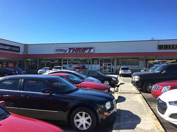 The unassuming storefront of City Thrift beckons bargain hunters like a siren call to sailors of savings. Treasure awaits inside!
