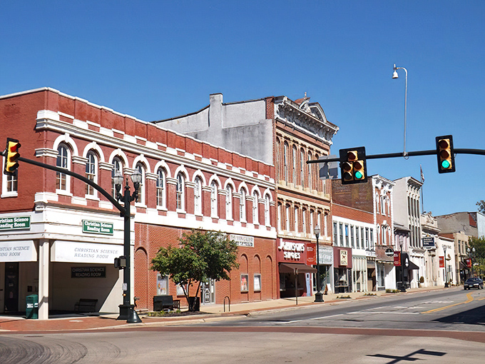 Lancaster's cityscape unfolds like a storybook, where historic brick buildings stand shoulder to shoulder with modern amenities under Ohio's expansive blue skies.