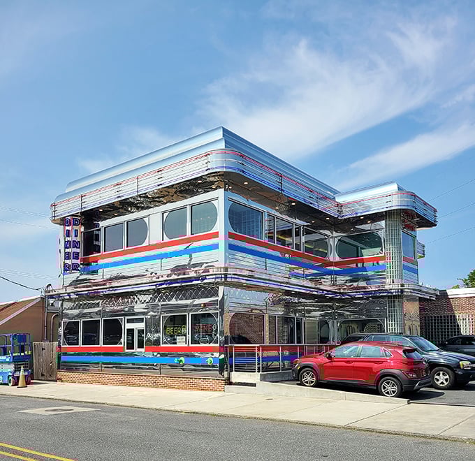 Gleaming like a chrome spaceship that landed in Wilmington, Goober's Diner's exterior promises a journey back to the golden age of American dining.