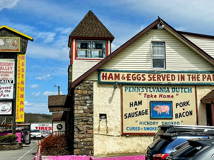 The pink-trimmed stone exterior of Hickory Valley Farm Restaurant stands as a beacon of comfort food promise in Swiftwater. Pennsylvania Dutch cooking at its most authentic!