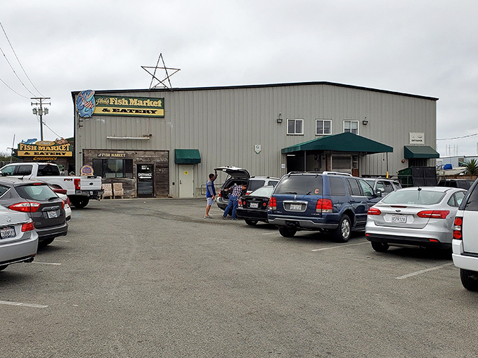 The unassuming exterior of seafood paradise—proof that the best culinary treasures often hide in plain sight along California's coast.