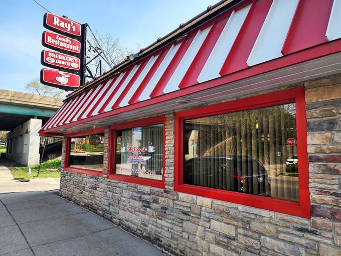 That iconic red and white awning isn't just eye-catching—it's a beacon of breakfast hope for hungry Elgin residents seeking hash brown salvation.