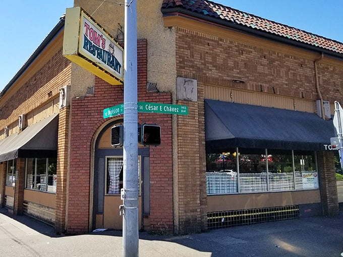 The corner brick building with its vintage signage stands as a Portland landmark, promising honest food without the hipster fanfare.