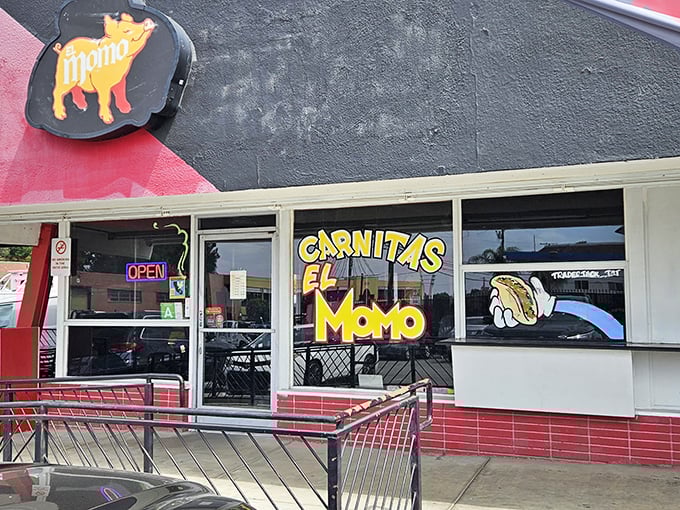 The unassuming storefront with its cheerful yellow pig logo promises culinary treasures within. Like all great food adventures, the best ones rarely need fancy facades.