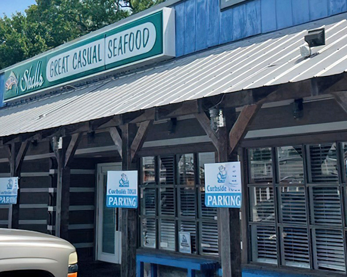 The unassuming exterior of Shells Seafood in Brandon promises "Great Casual Seafood" without fanfare—like that friend who downplays their cooking skills before blowing your mind.