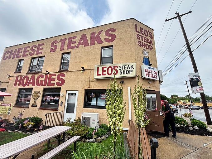 The unassuming yellow facade boldly announces its purpose to the world. No fancy frills needed when your cheesesteaks speak volumes.