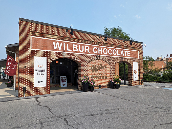 The brick façade of Wilbur Chocolate beckons like a temple to cocoa devotees. This isn't just a store—it's a Pennsylvania pilgrimage site for the sweet-toothed faithful.