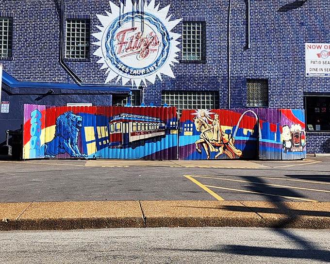 Fitz's iconic exterior welcomes you with vibrant murals and that signature sunburst logo—like a beacon calling all soda enthusiasts to their fizzy sanctuary.
