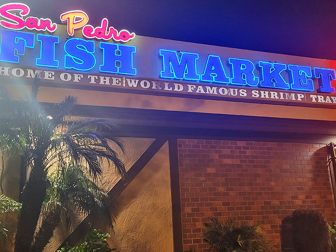 The iconic blue signage promises seafood nirvana – like finding the entrance to Poseidon's personal kitchen right in San Pedro.