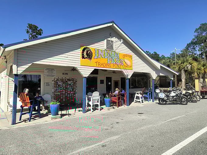 The unassuming exterior of Indian Pass Raw Bar proves once again that the best seafood joints often come with zero architectural pretension.