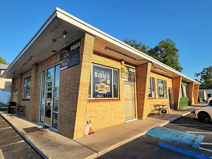 The humble yellow brick exterior of Thee Burger Spot belies the flavor explosion waiting inside. Burger paradise doesn't always wear fancy clothes.