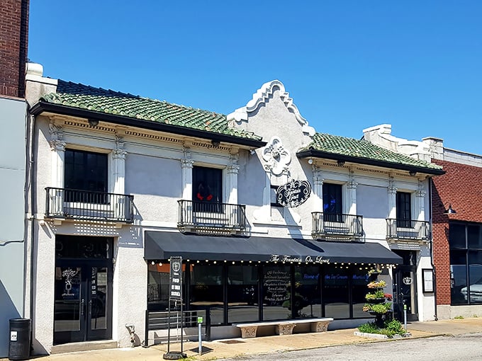 The Fountain on Locust's Art Deco façade stands out on the street like a jazz note in a symphony, promising retro delights within.