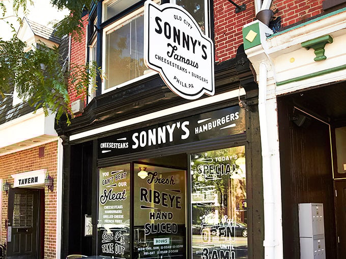 The black and white storefront speaks volumes: no gimmicks needed when you're serving Philadelphia's iconic sandwich with this much confidence.